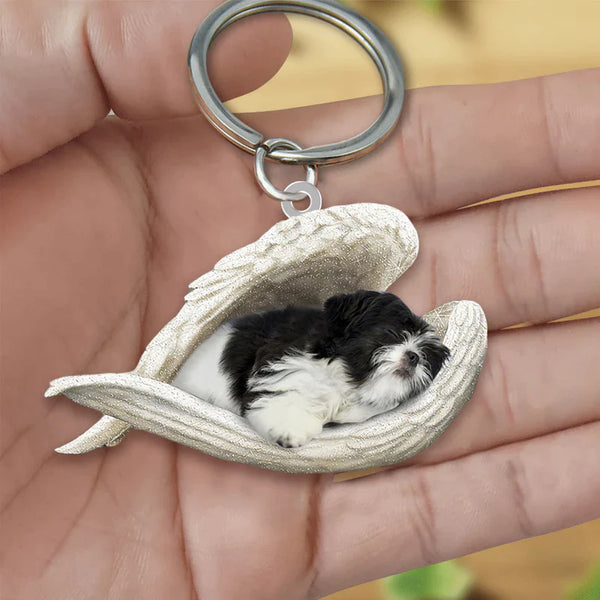 Sleeping Angel Acrylic Keychain Black and White Shih Tzu - Nberd