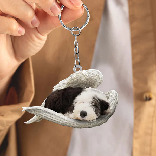Sleeping Angel Acrylic Keychain Old English Sheepdog - Nberd